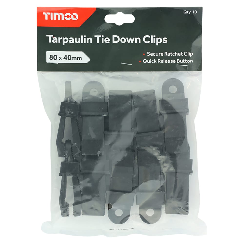 TIMCO Tarpaulin Tie Down Clips - 80mm x 40mm - Pack of 10 ...
