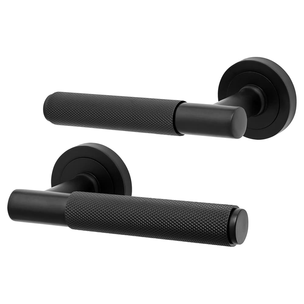 Altro Matt Black Knurled Euro Lock Door Handle on Rose Pack - Remi ...