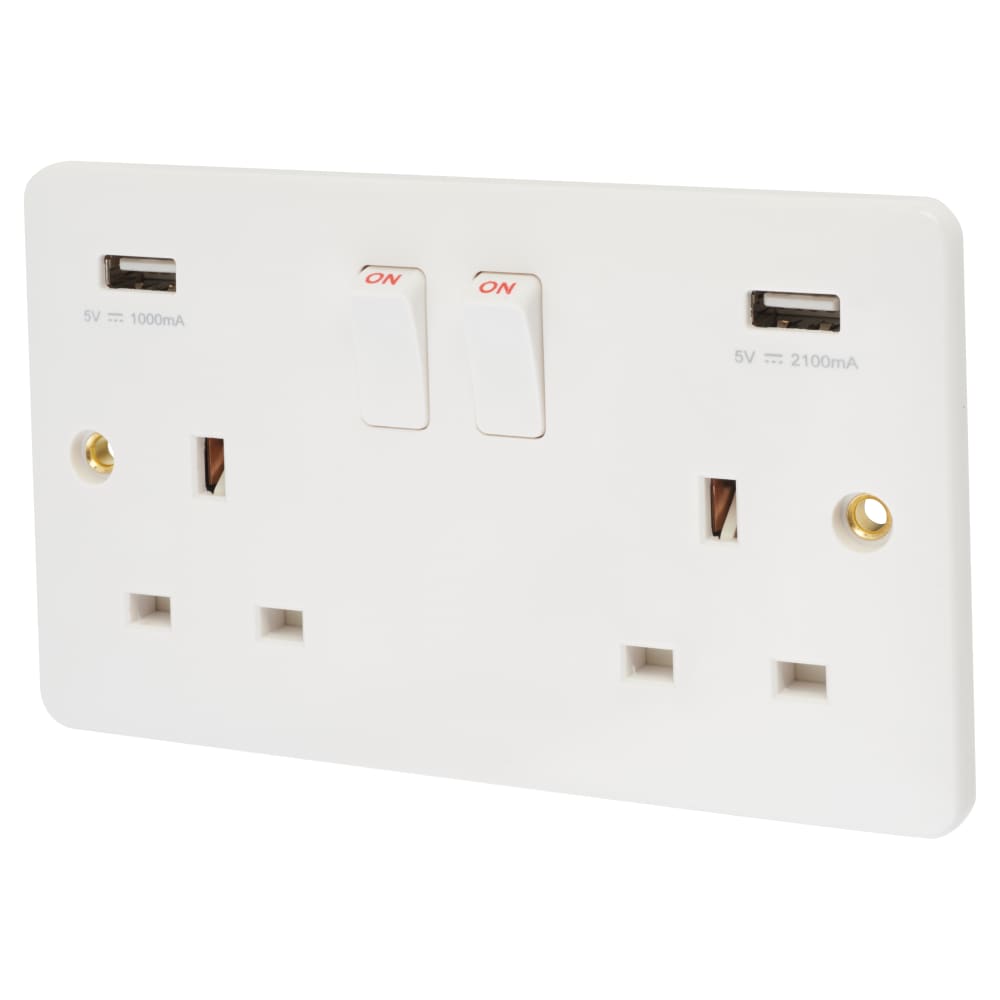 Touchpoint 13A 2 Gang USB Socket with 2 x USB - 3.1A - White ...