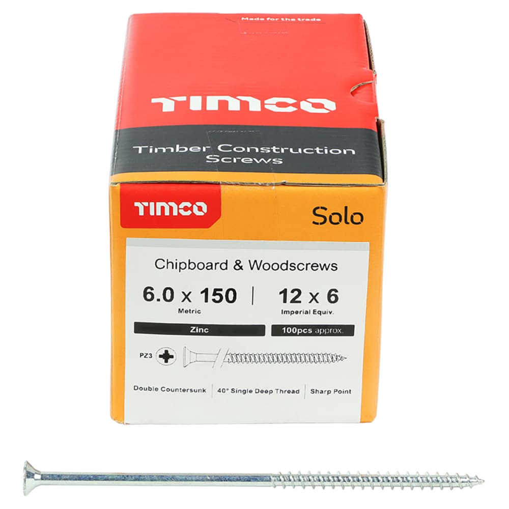 TIMco Solo Zinc Chippy Screw - 6.0 x 150mm - Pack 100 ...