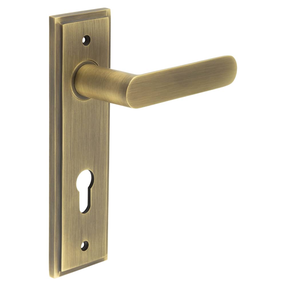 Burlington Antique Brass Fire Rated DIN Euro Lock Door Handles ...