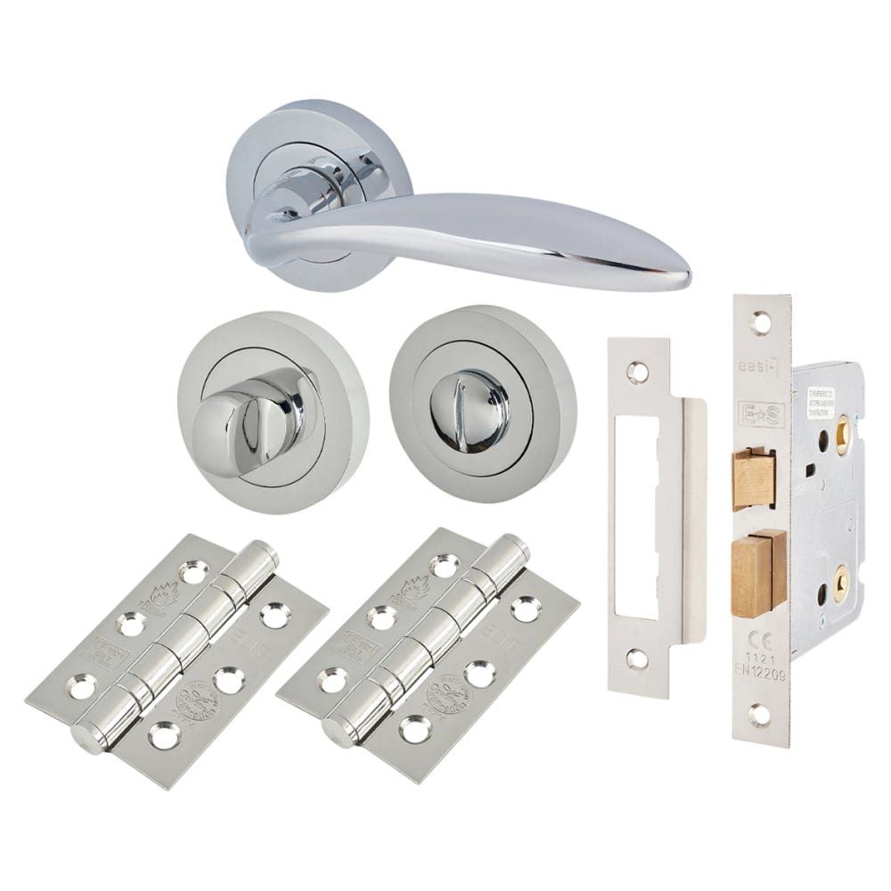 Touchpoint Morgan Lever Door Handle - Bathroom Lock Kit - Polished ...