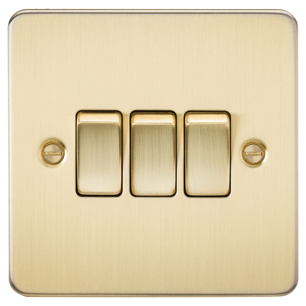 Knightsbridge 10AX 3 Gang 2 Way Flat Plate Light Switch - Brushed Brass ...