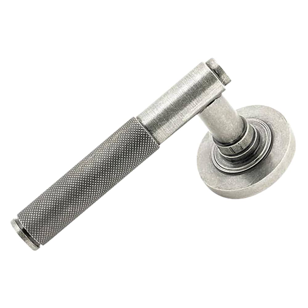 From The Anvil Brompton Knurled Door Handle on Rose - Pewter ...
