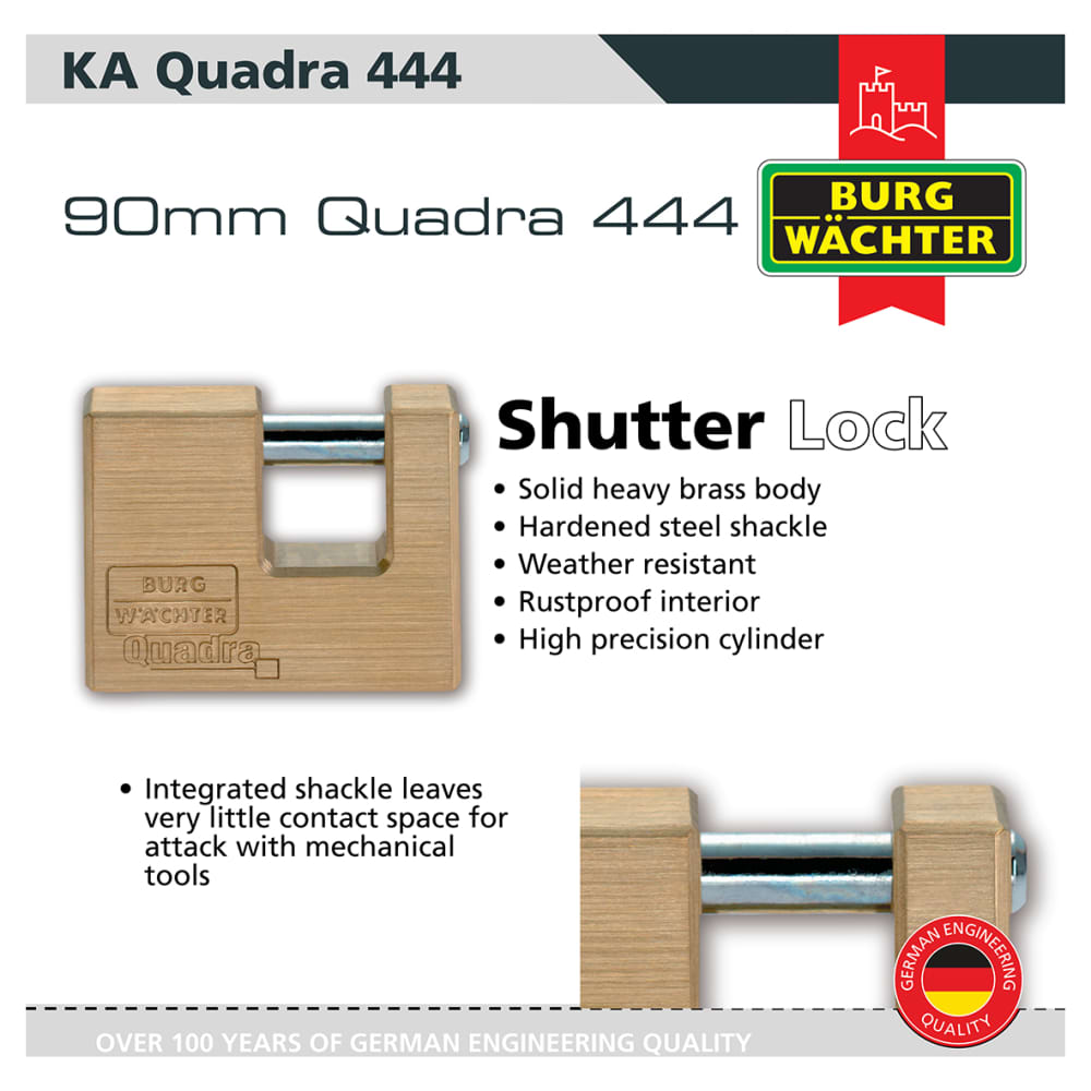 Burg Wachter Quadra Shutter Lock - 90mm Body - 36 x 18mm Shackle ...