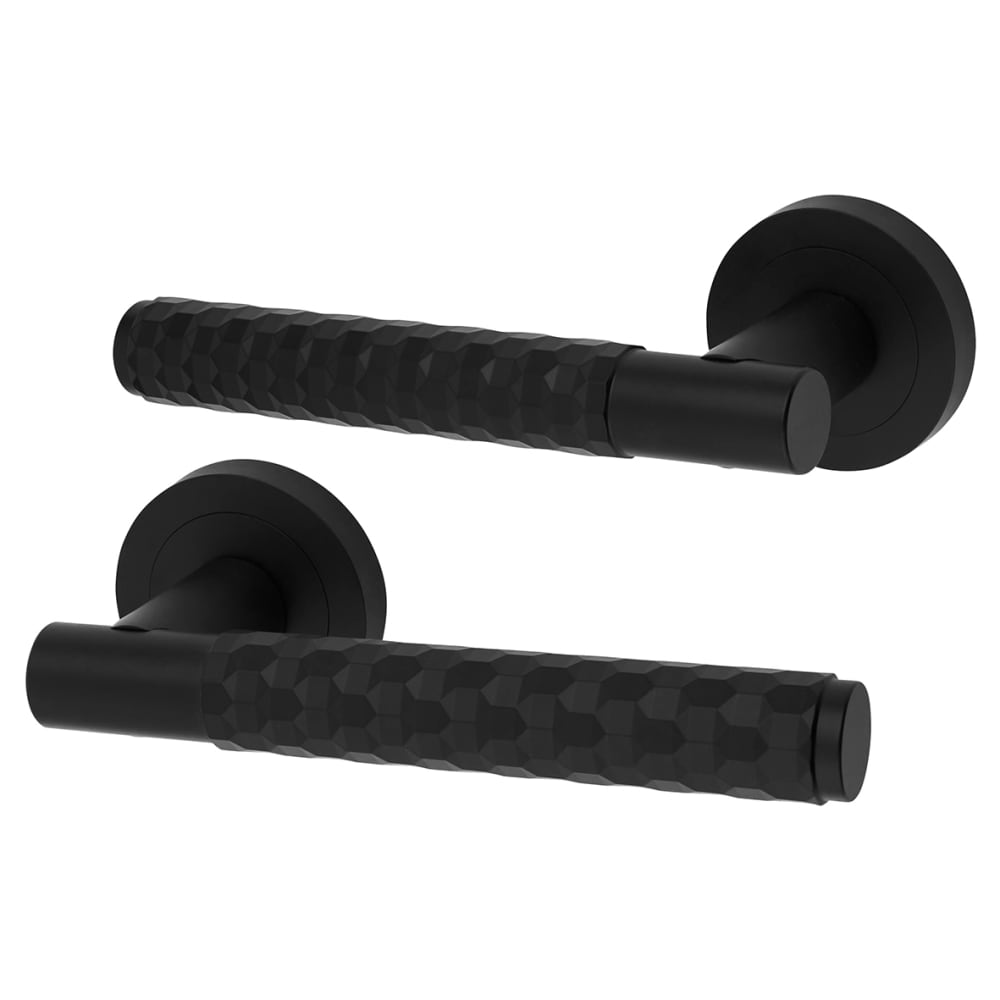 Altro Matt Black Honeycomb Euro Lock Door Handles on Rose Pack - Cara ...