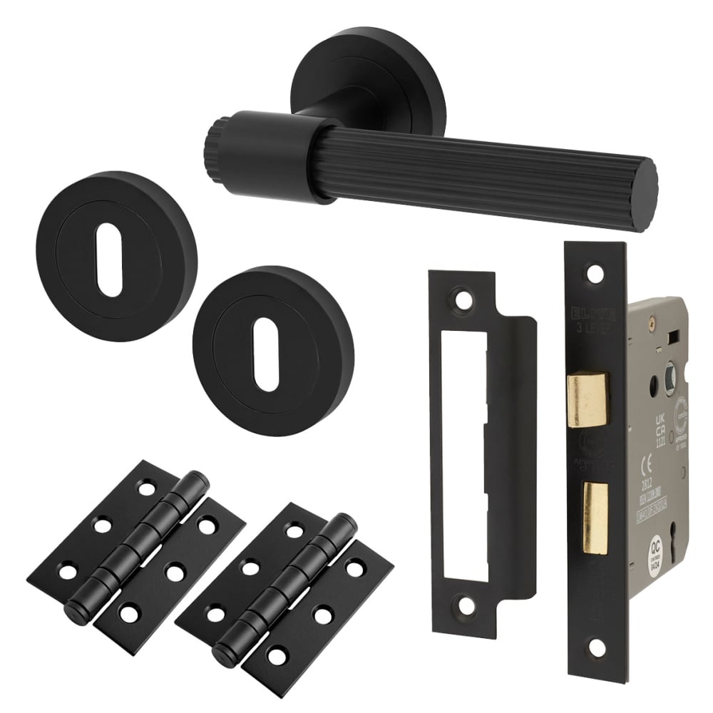 Altro Matt Black Lines 3 Lever Sashlock Door Handles on Rose Pack - Eva ...