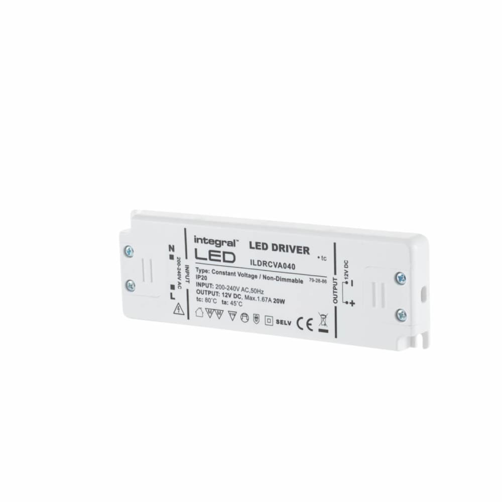 Integral LED 12V 20W Constant Voltage LED Driver - IP20 - 200-240VAC ...