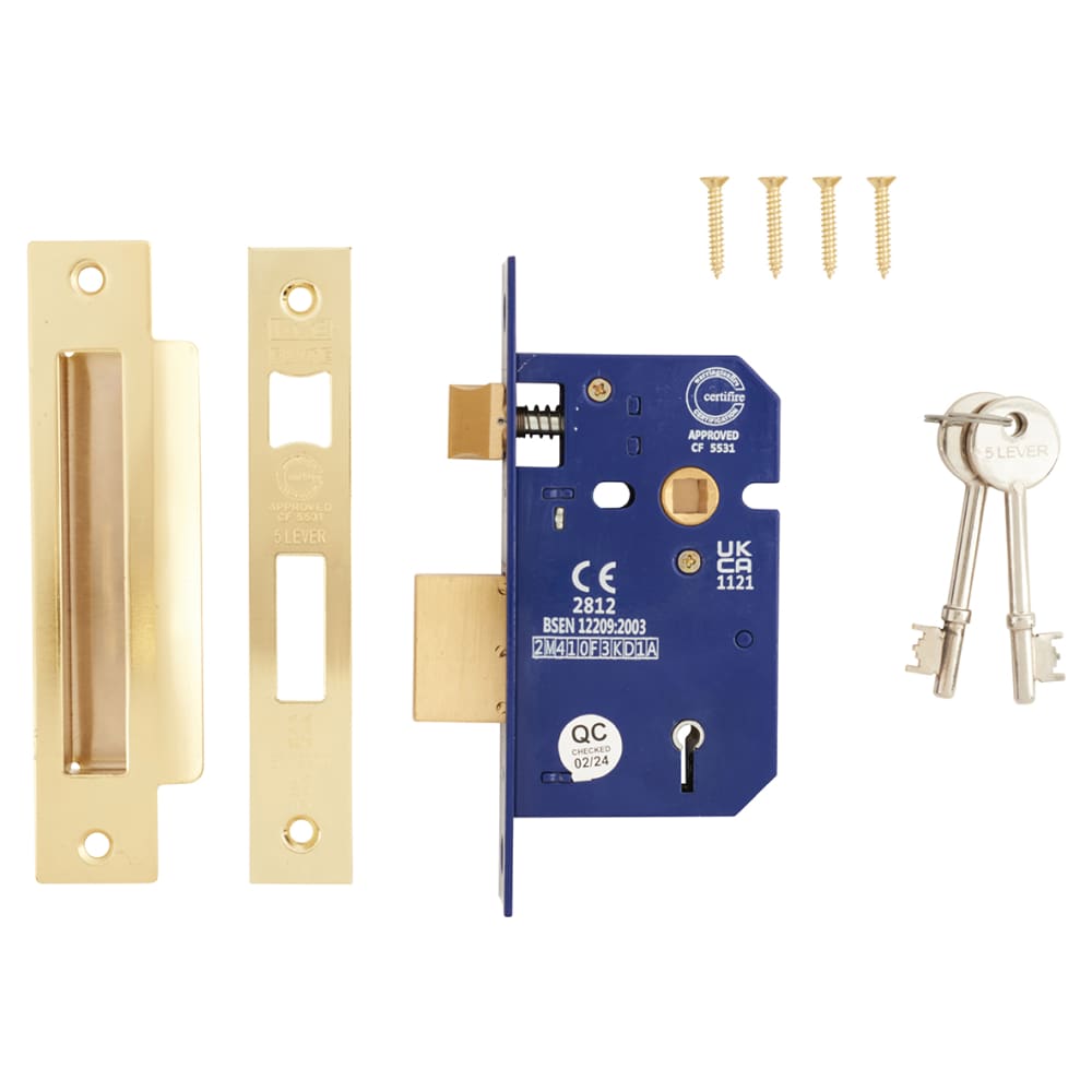 5 Lever Sashlock - 65mm Case - 44mm Backset - Electro Brass ...