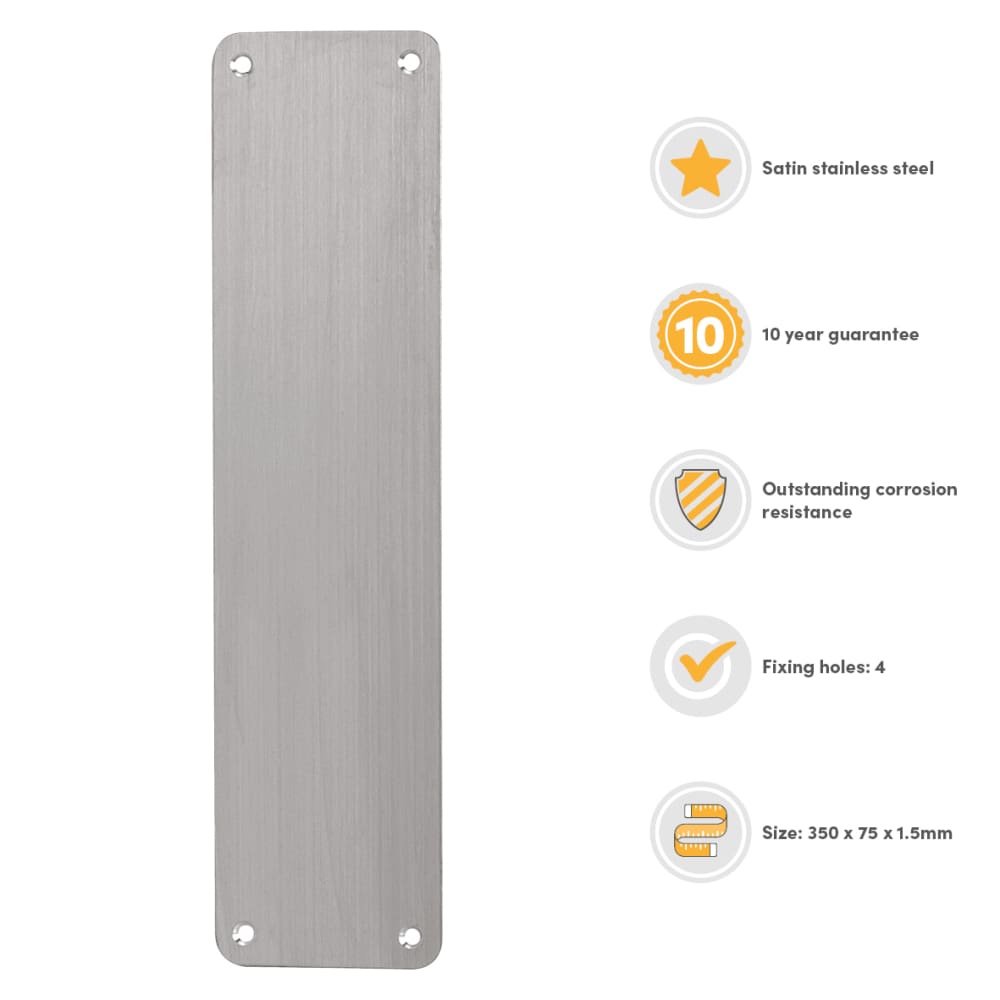 Altro Stainless Steel Plain Finger Plate - 350 x 75 x 1.5mm - Satin ...