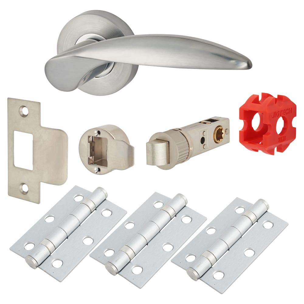 Jigtech Cresta Passage Latch Door Handle on Rose Kit - Satin Chrome ...