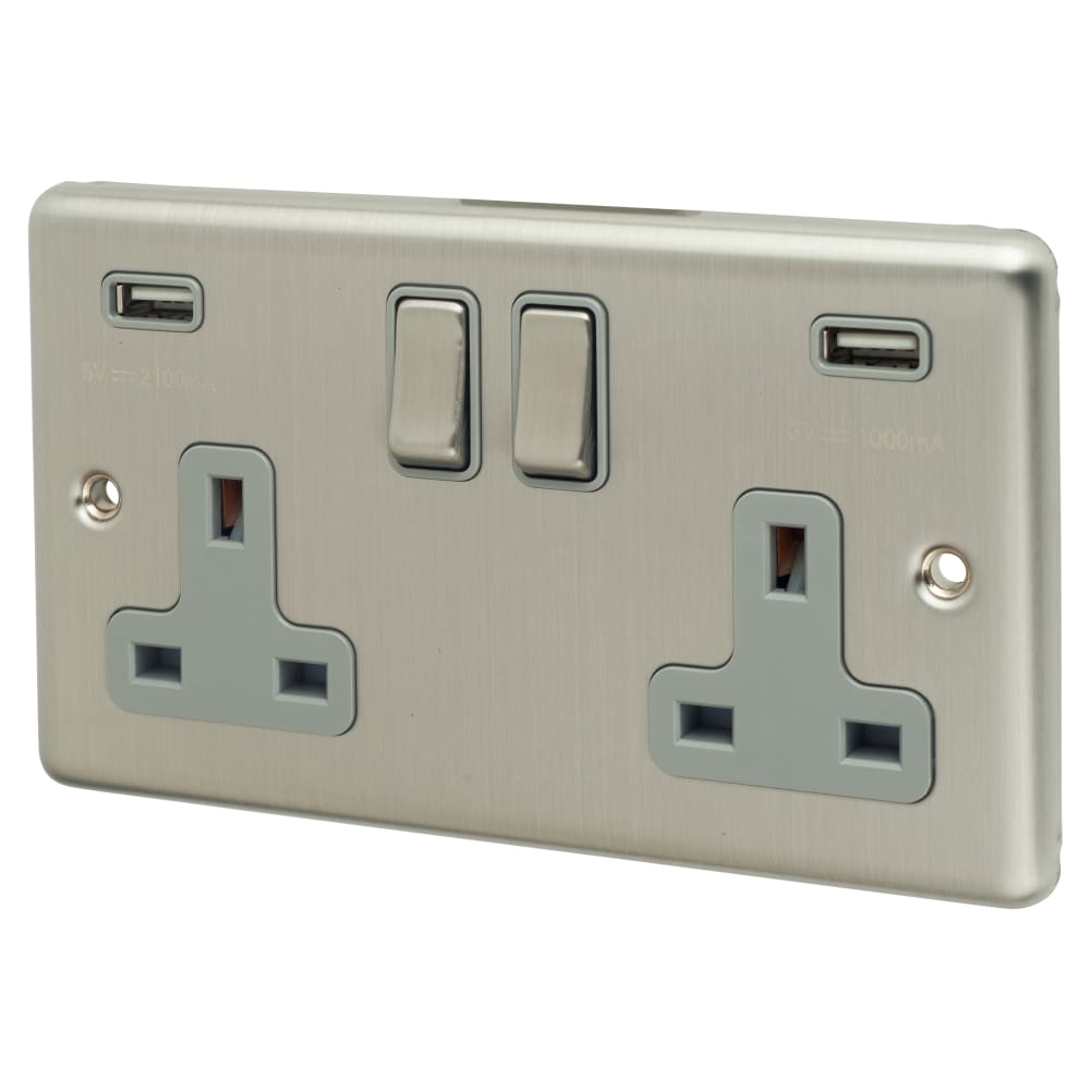 Eurolite Enhance Decorative 13A 2 Gang USB Socket with 2 x USB - 3.1A ...