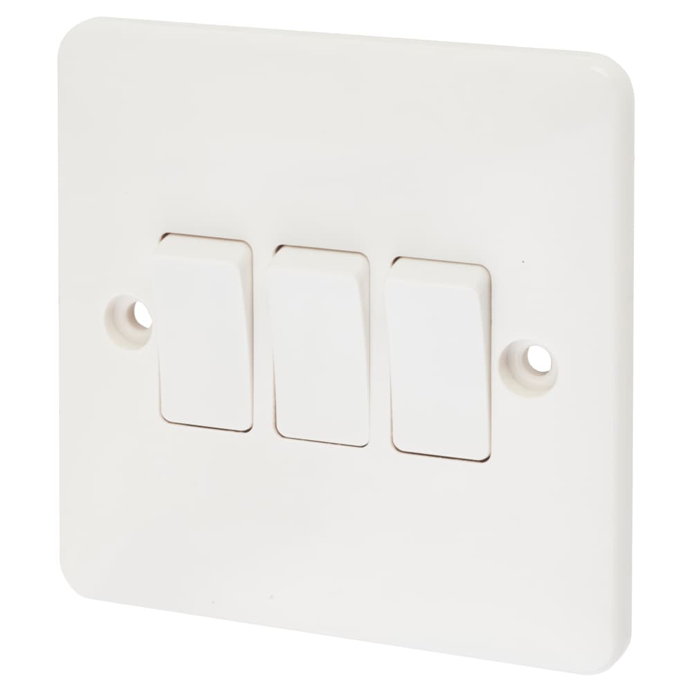 Touchpoint 10A 3 Gang 2 Way Light Switch - White | IronmongeryDirect ...