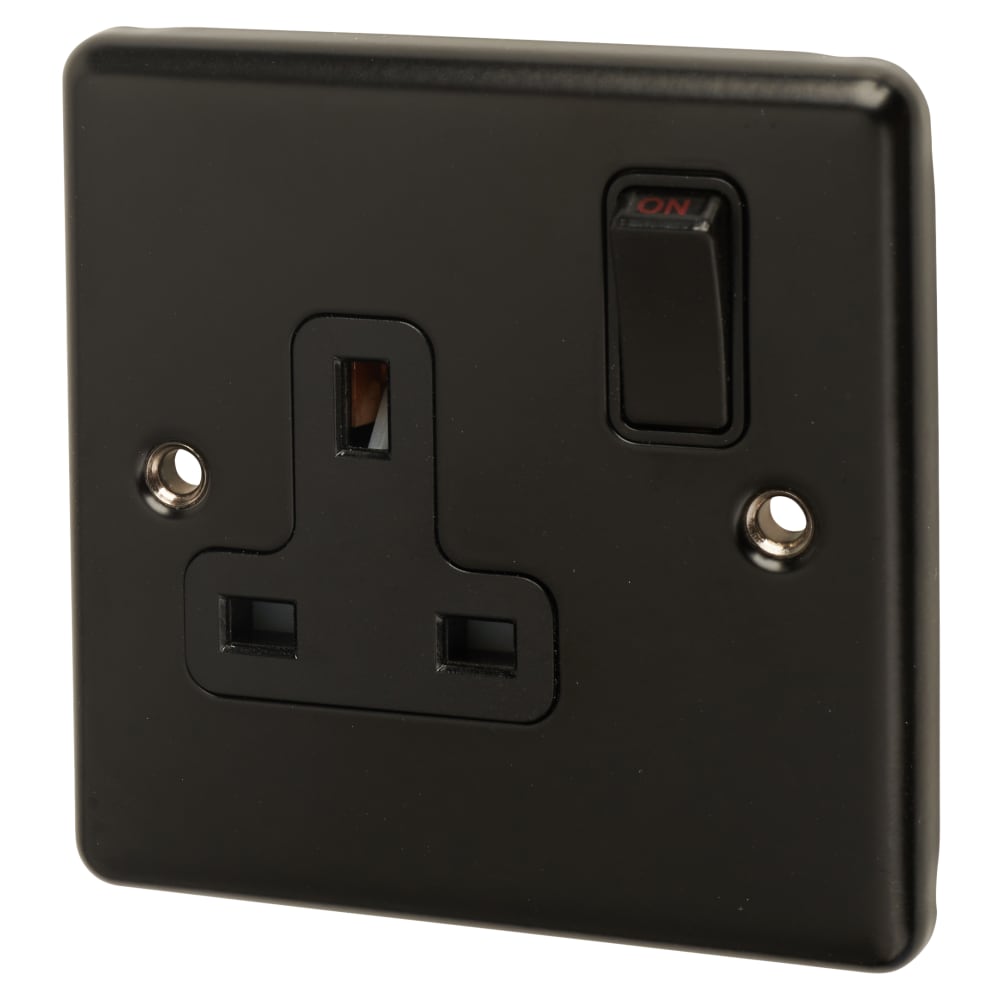 Eurolite Enhance Decorative 13a 1 Gang Double Pole Switched Socket Matt Black With Black