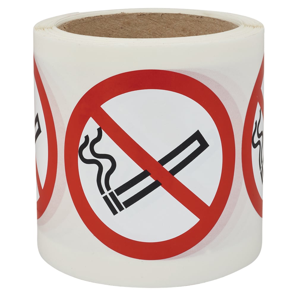 Self Adhesive Vinyl Labels 80 x 80mm - No Smoking (LOGO) - Roll 250 ...