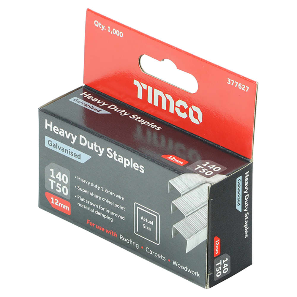 TIMCO Heavy Duty Staples - 12mm Length - Galvanised - Pack of 1000 ...