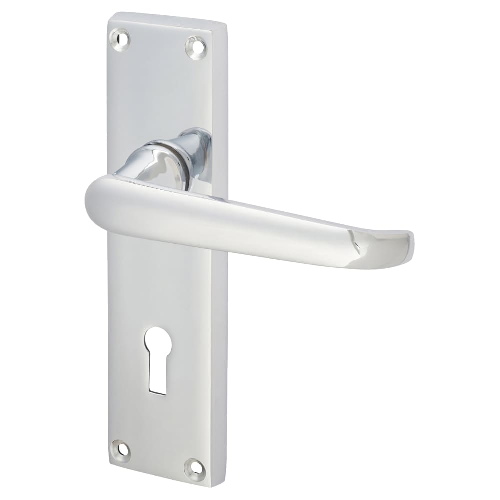 Touchpoint Victorian Straight Door Handle - Keyhole Lock Set - Polished ...