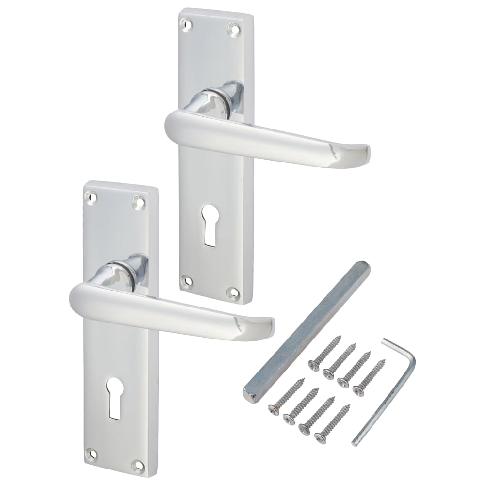 Touchpoint Victorian Straight Door Handle - Keyhole Lock Set - Polished ...