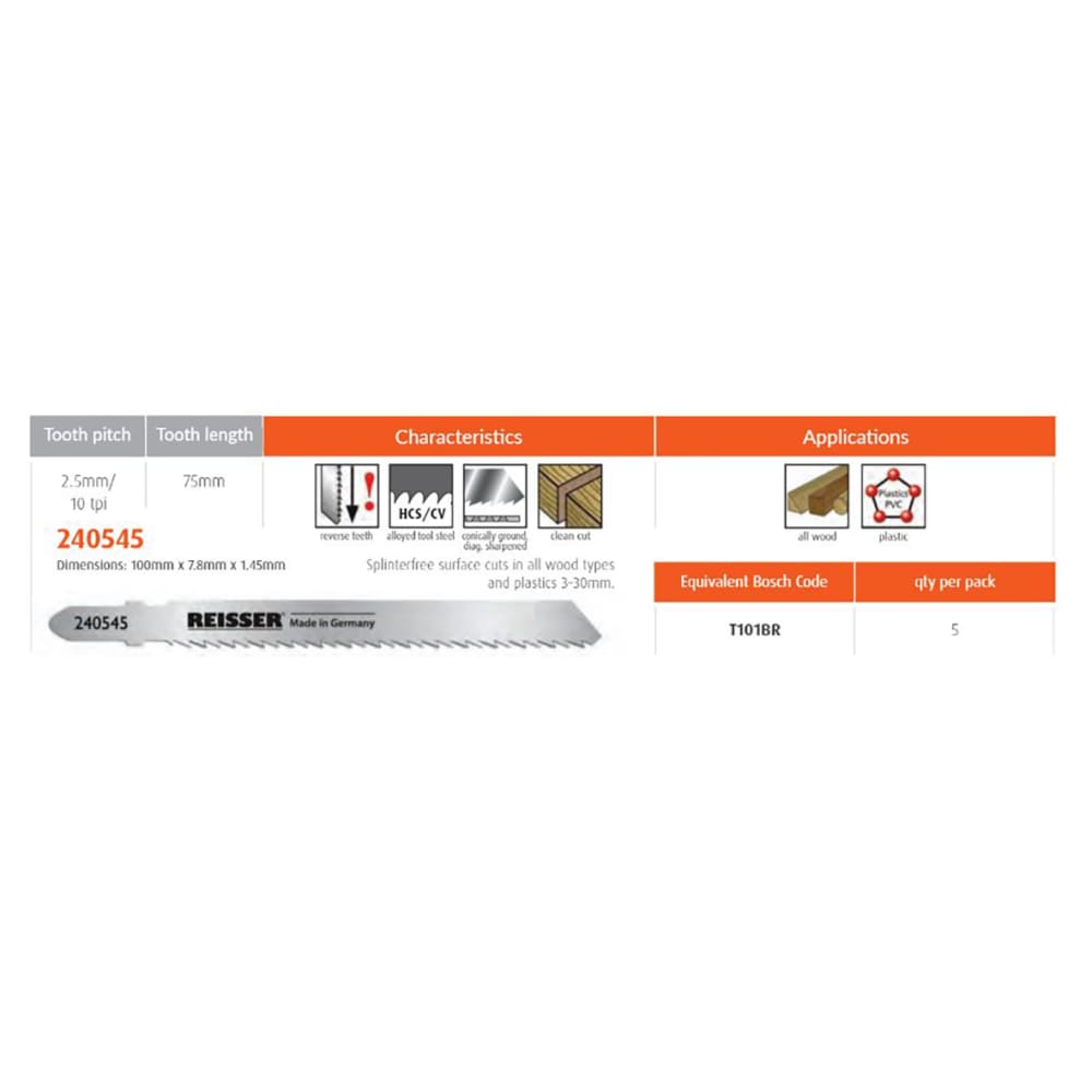 Reisser T101BR Jigsaw Blade for Wood - 100 x 7.8 x 1.45mm - 10 TPI ...