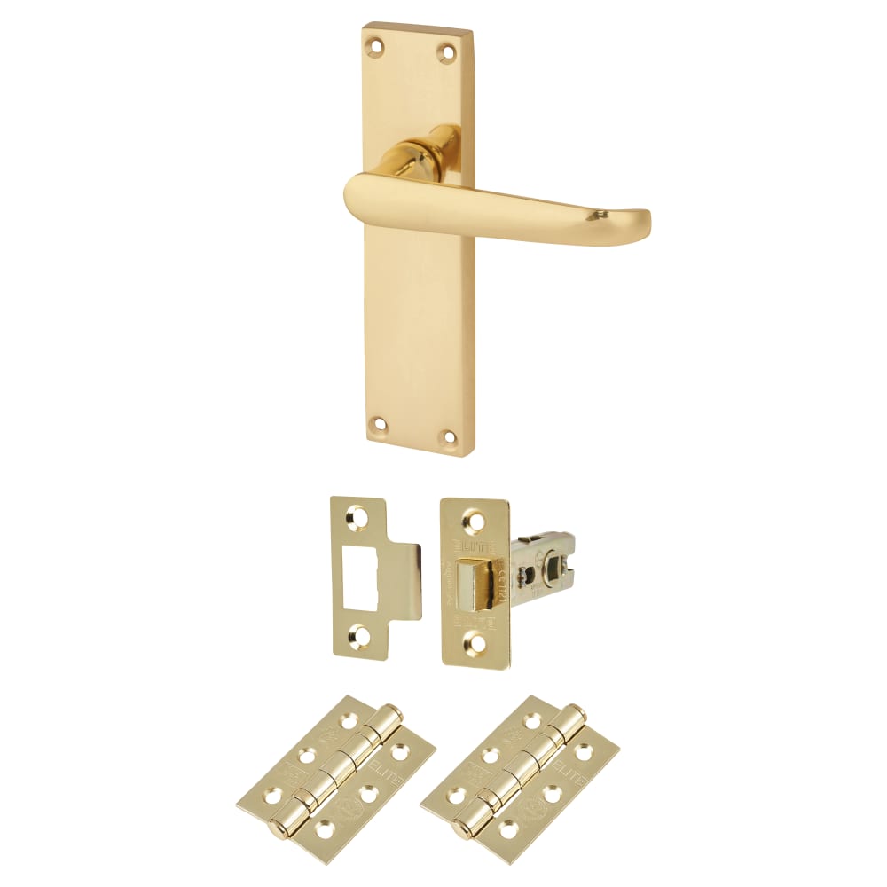 Touchpoint Victorian Door Handle Kit - Long Latch Set - Polished Brass ...