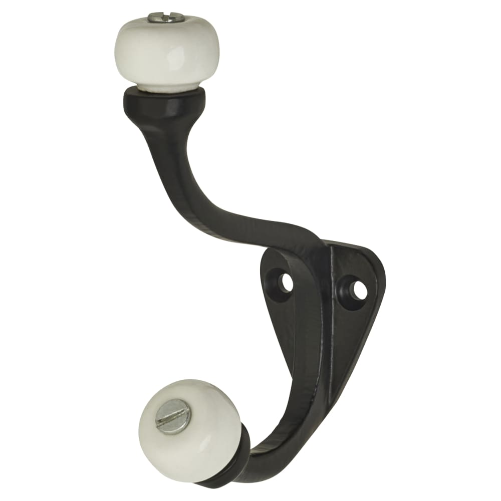 Olde Forge Hat & Coat Hook - Black Iron & Porcelain - 110mm ...