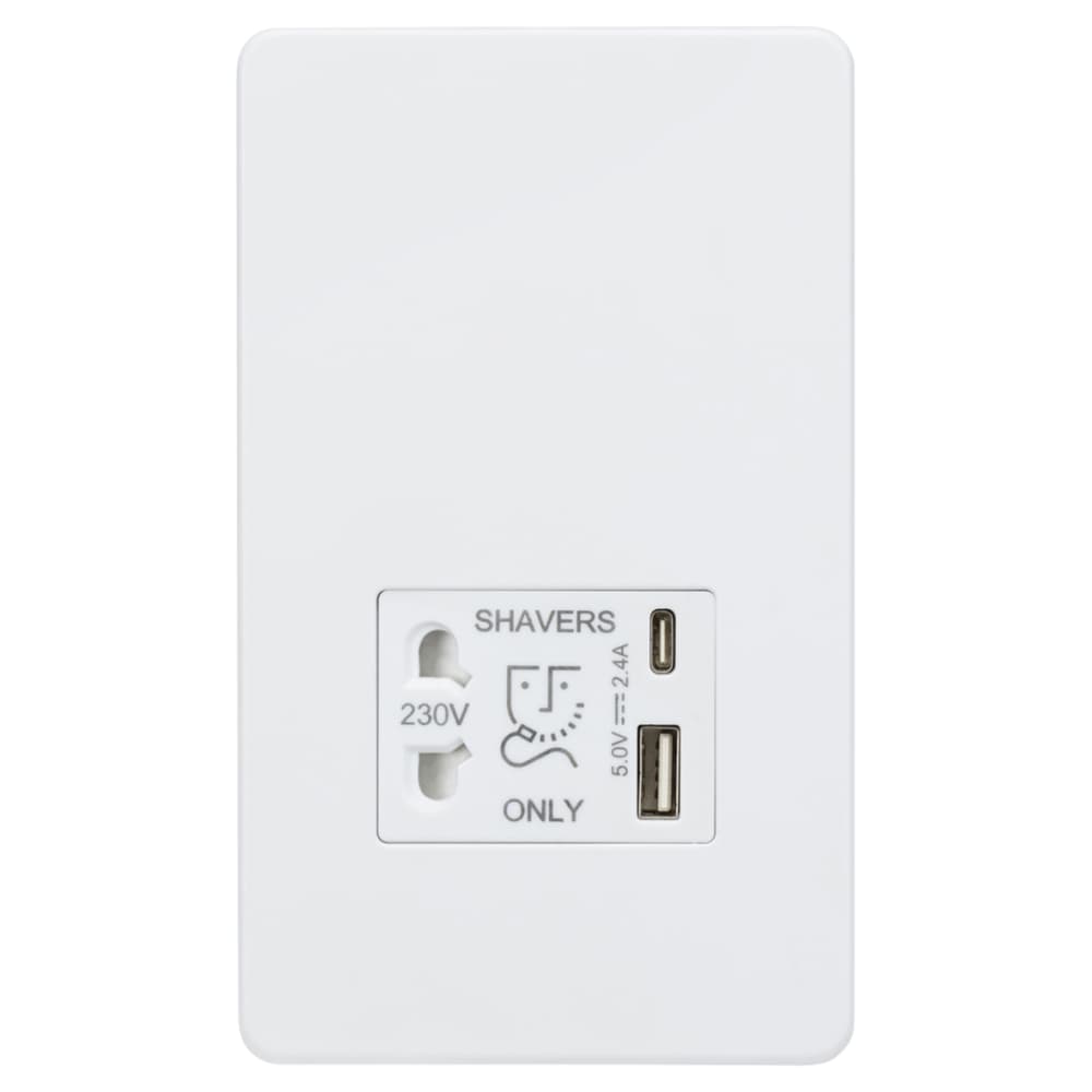Knightsbridge 230V Shaver Socket with Type A/C USB Ports - 2.4A - Matt ...