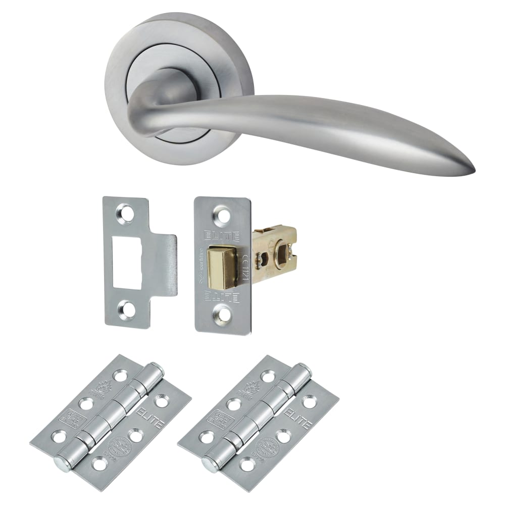 Touchpoint Morgan Lever Door Handle on Rose - Door Kit - Satin Chrome ...