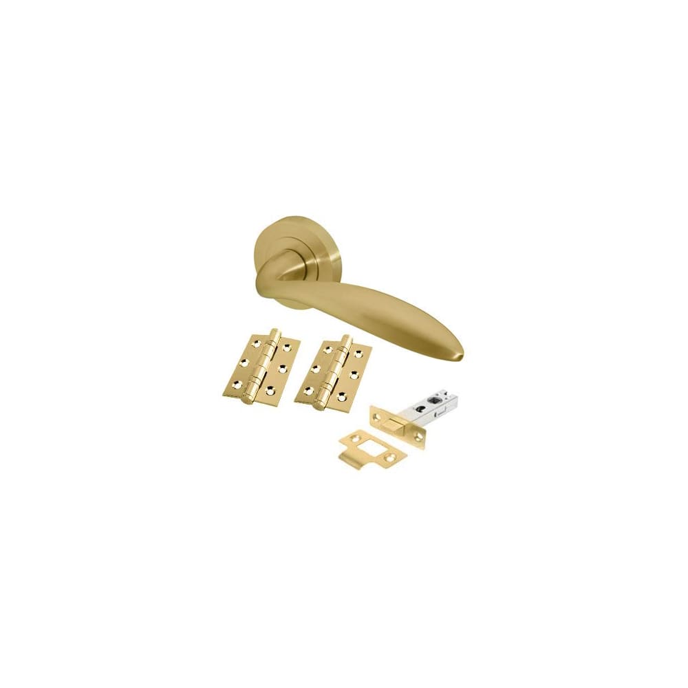 Touchpoint Morgan Lever Door Handle on Rose - Door Kit - Satin Brass ...