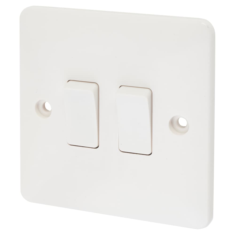 Touchpoint 10A 2 Gang 2 Way Light Switch - White | IronmongeryDirect ...
