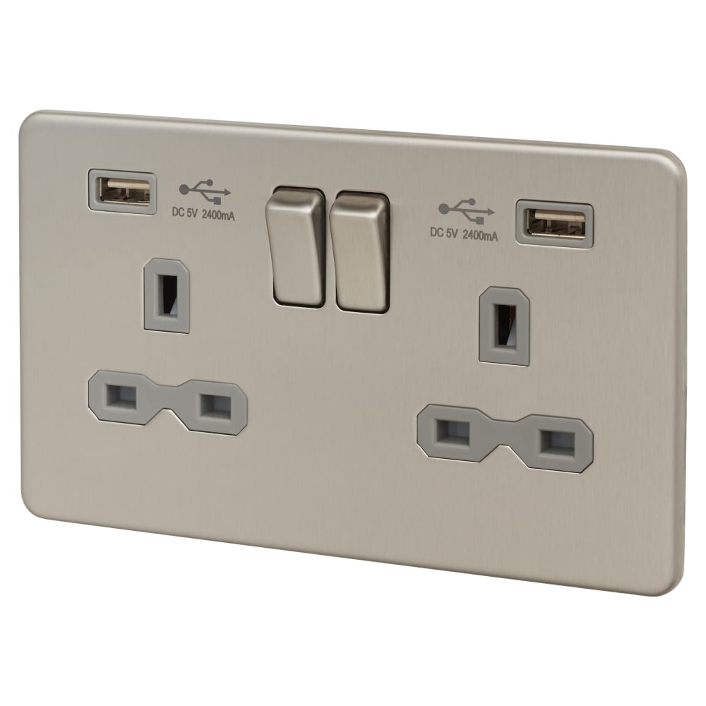 Knightsbridge 13A 2 Gang Screwless USB Socket with 2 x USB - 2.4A ...