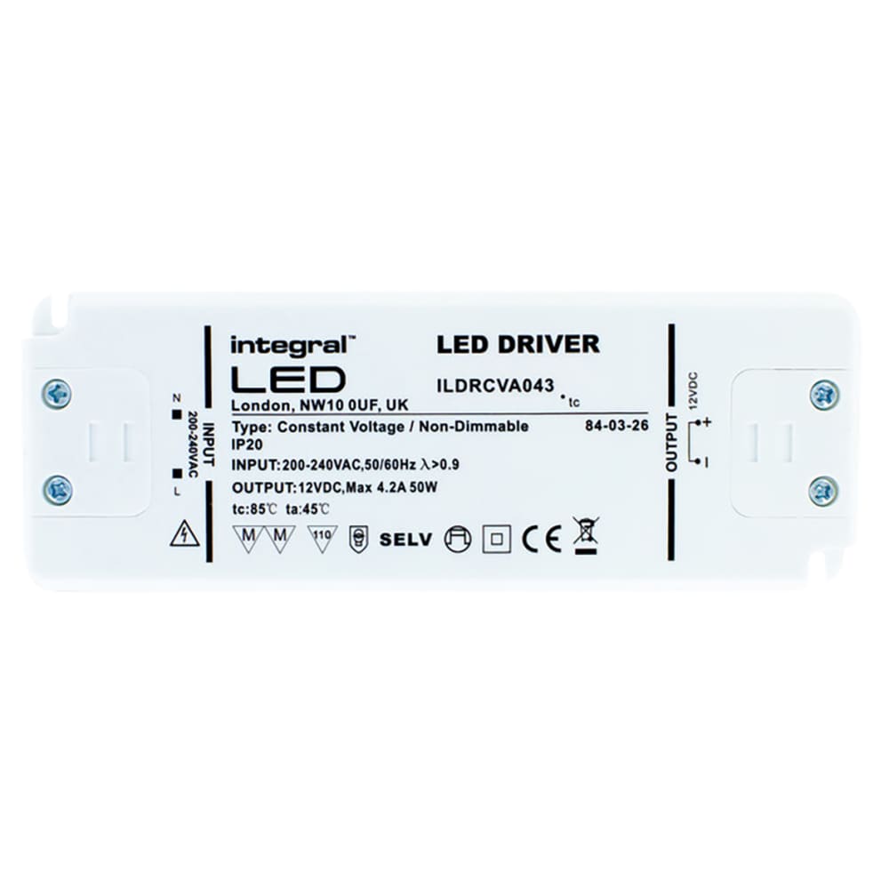 Integral LED 12V 50W Constant Voltage LED Driver - IP20 - 200-240VAC ...