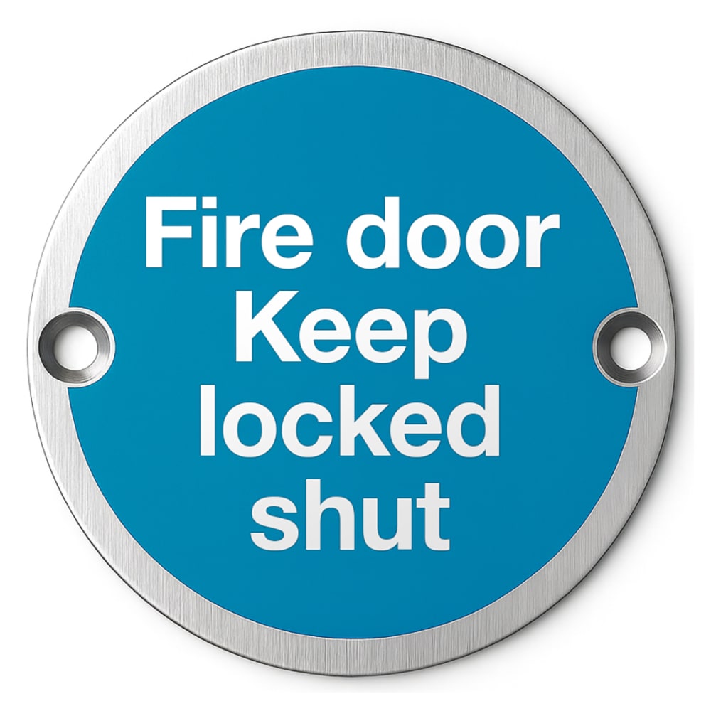 Altro Light Blue Fire Door Keep Locked Shut Door Sign - 75mm Diameter ...
