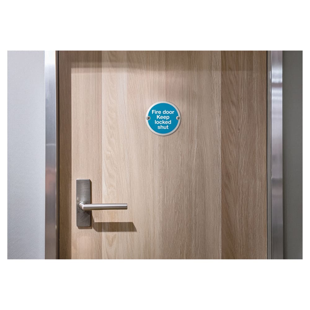 Altro Light Blue Fire Door Keep Locked Shut Door Sign - 75mm Diameter ...