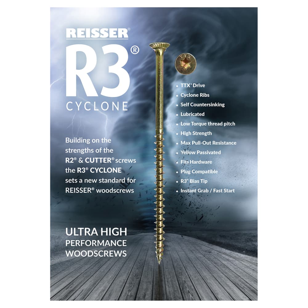 Reisser R3 Cyclone TTX Countersunk Wood Screws - 5.0 x 60mm - Yellow ...