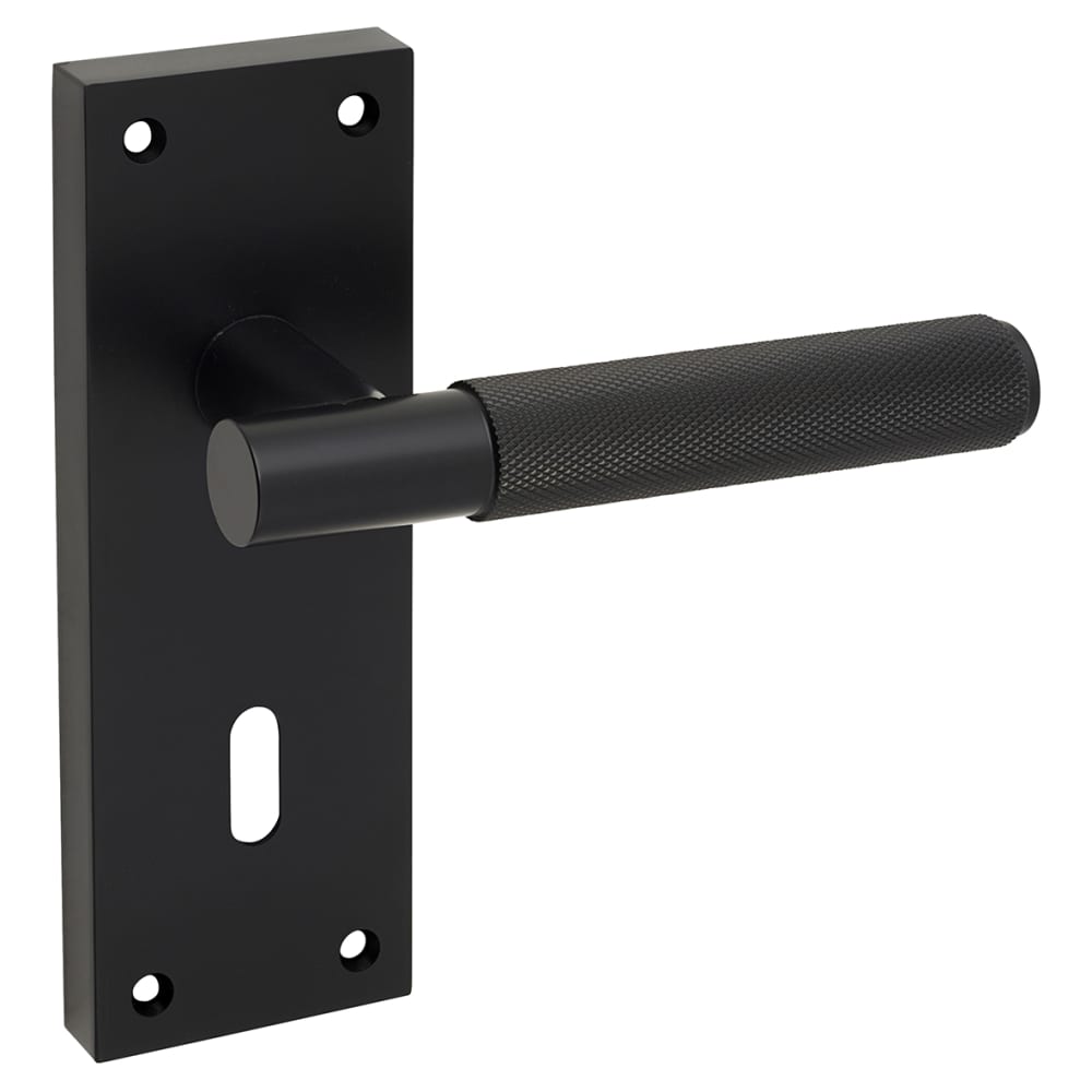 Altro Remi Knurled Lock Door Handle - Keyhole - 155 x 55mm - Matt Black ...