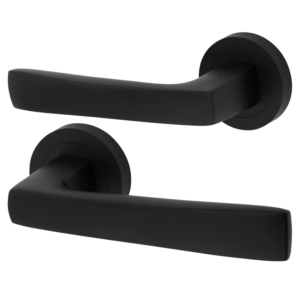 Altro Matt Black Bathroom Deadbolt Lock Door Handles on Rose Pack - Ivy ...