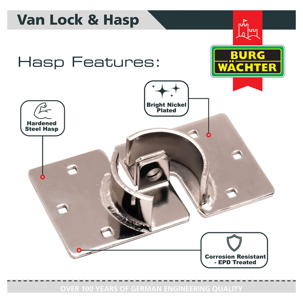Burg Wachter Heavy Duty Hardened Steel Van Hasp & Padlock Kit - Silver ...