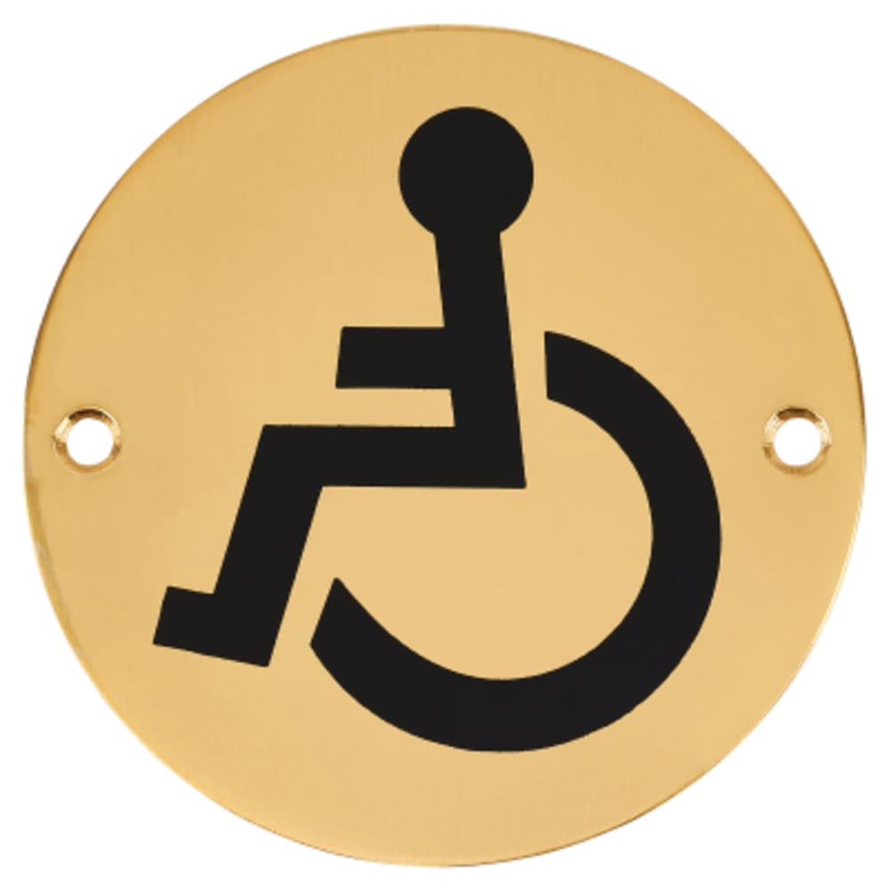 Disabled 75mm Door Sign Disc Polished Brass | IronmongeryDirect | Same ...