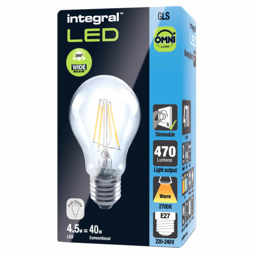 Integral LED Omni 4.5W ES-E27 LED Filament Dimmable GLS Lamp - 2700K ... Integral LED Omni 4.5W ES-E27 LED Filament Dimmable GLS Lamp - 2700K ...