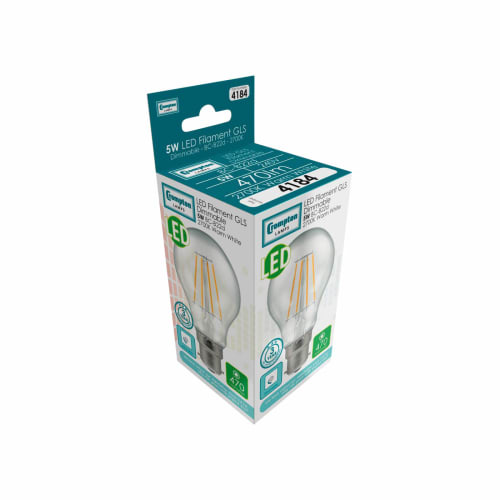 Crompton 5w Bc B22 Led Filament Dimmable Gls Lamp 2700k Warm White