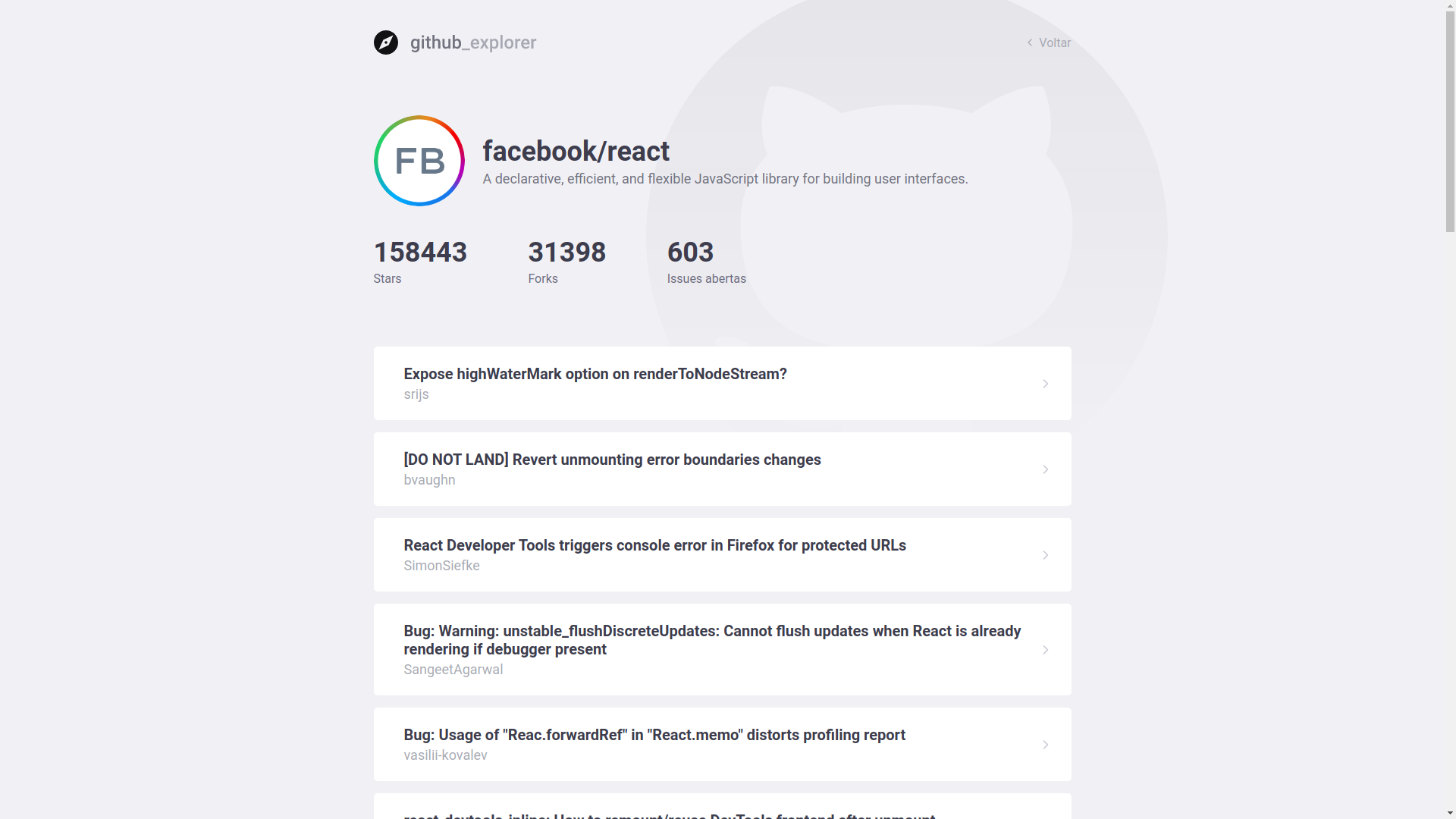 Github Mogluizgithub Explorer It Is A Reactjs Project Where The Github Api Is Consumed For