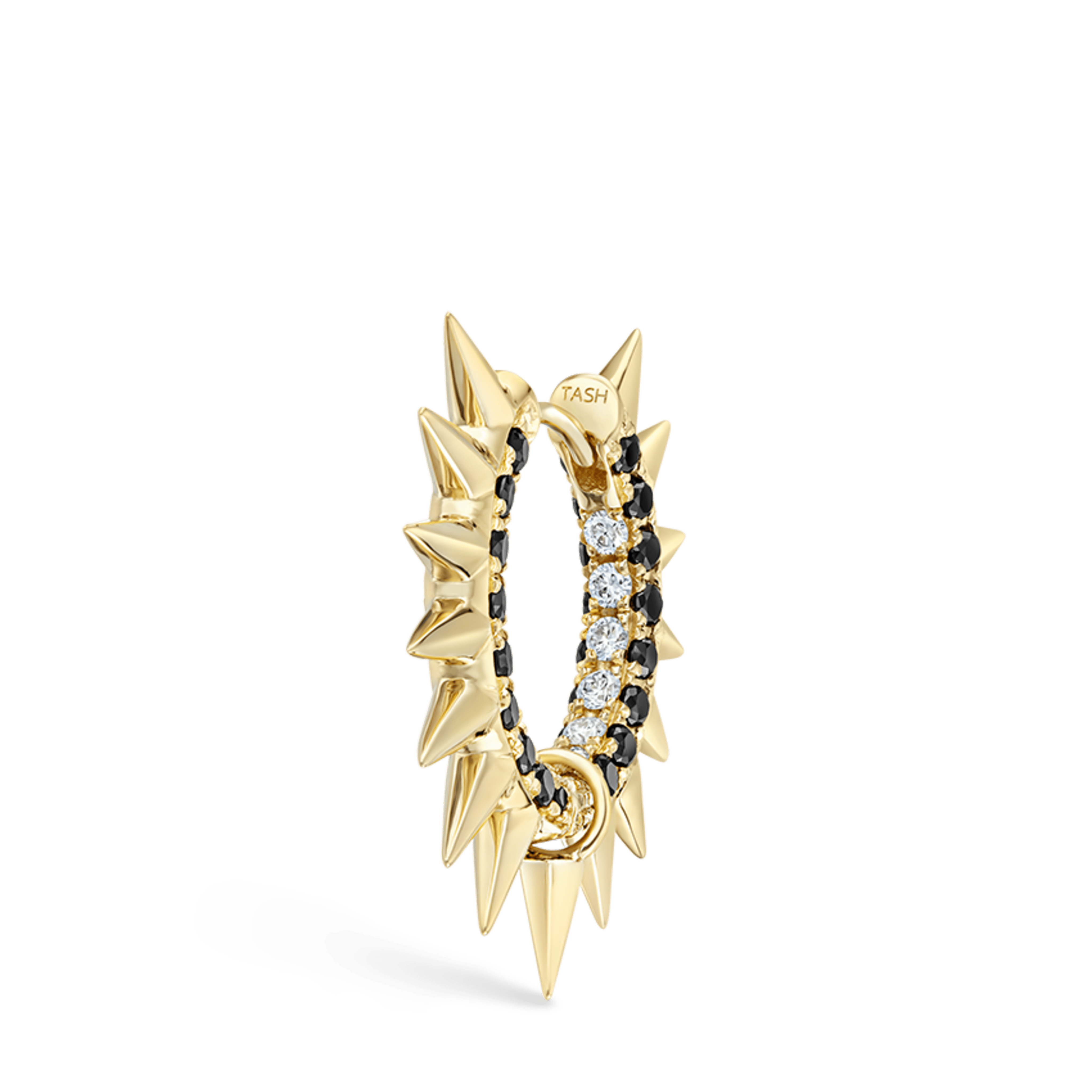 Metal Mohawk with Black and White Diamond Pavé Hoop Earring Yellow Gold ...