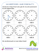 Das Ansagen der Zeit auf die halbe Stunde Erste Klasse Arbeitsblätter ...