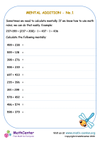 Three-digit Mental Addition Third Grade | Math activities