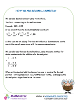 Adding Decimals Sixth Grade Learning Pages | Math activities
