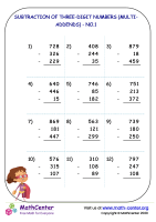 Three-digit Subtraction Drills Third Grade Worksheets | Math activities