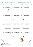 Addition of decimal numbers (3 dp) - no.1 | Worksheets | Math Center