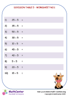 Division table 5 - worksheet no.1 | Worksheets | Math Center
