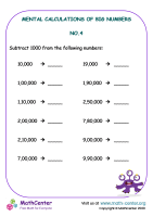 Third Grade Worksheets: Multi-digit Mental Subtraction | Math Center