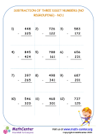 Three-digit Subtraction Drills Second Grade Worksheets | Math activities